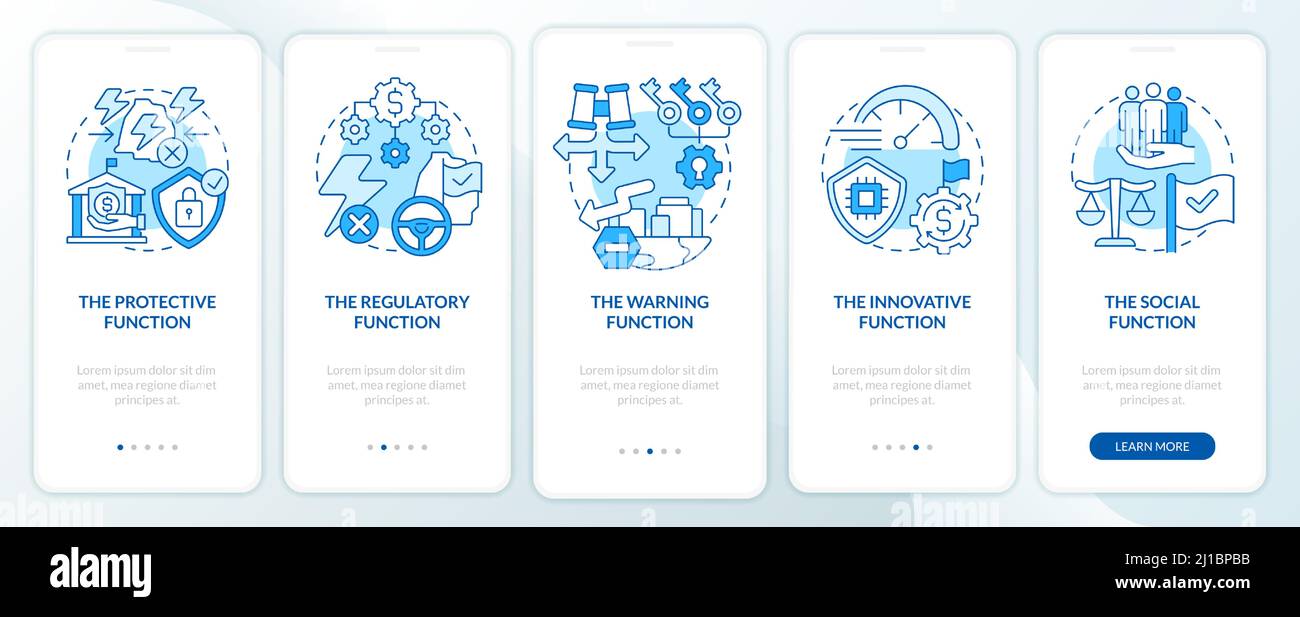 Economic security functions blue onboarding mobile app screen Stock ...