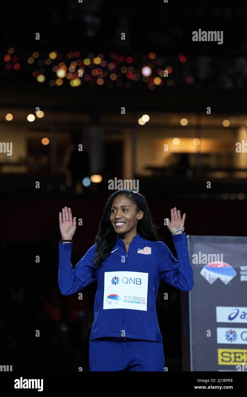 Ajee Wilson at the award ceremony with the medal at the World Indoor ...