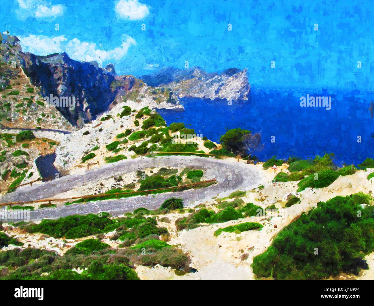 View of the cliffs of the Formentor peninsula in Mallorca. Azure sea ...