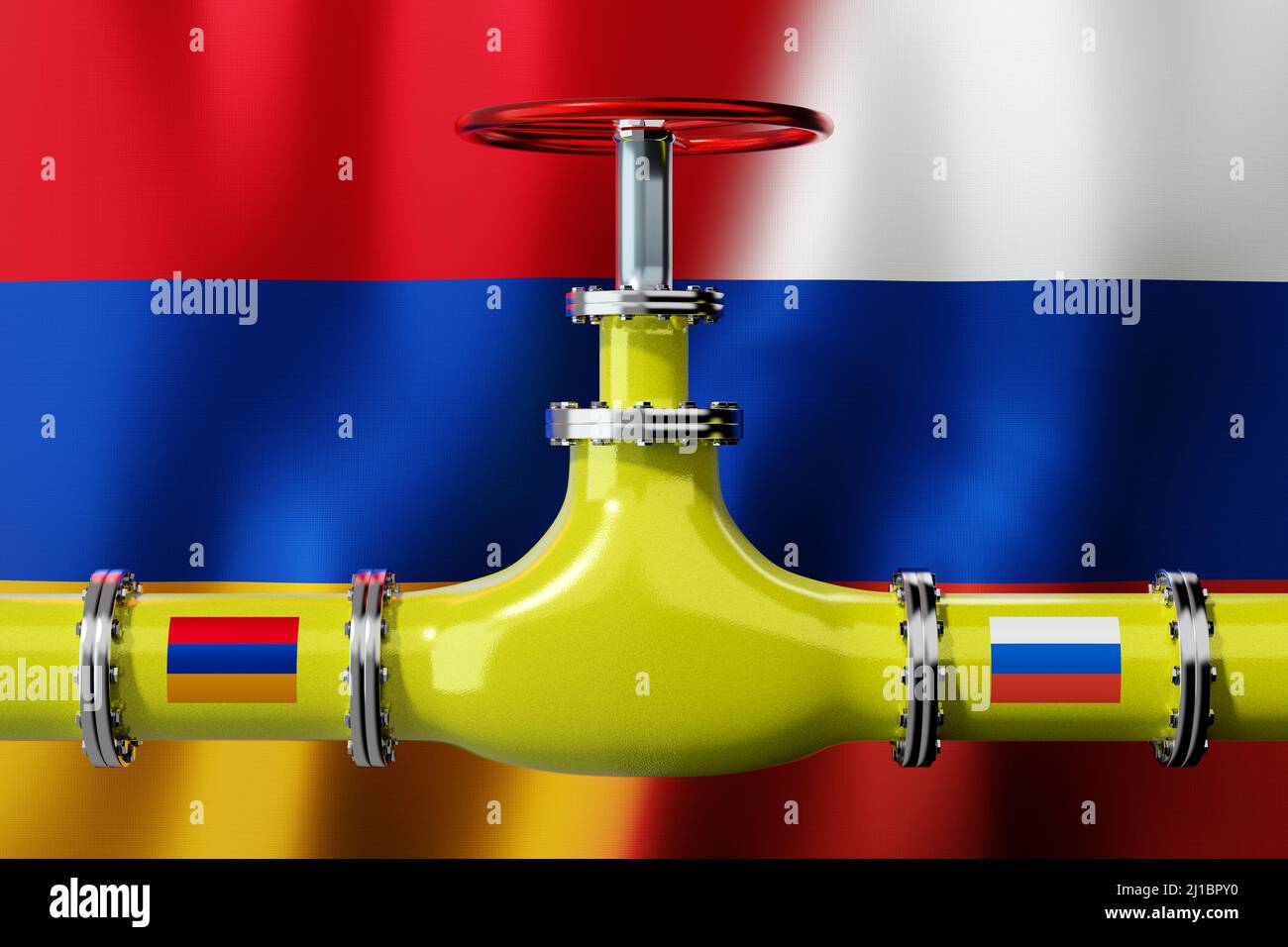Gas pipeline, flags of Armenia and Russia - 3D illustration Stock Photo ...