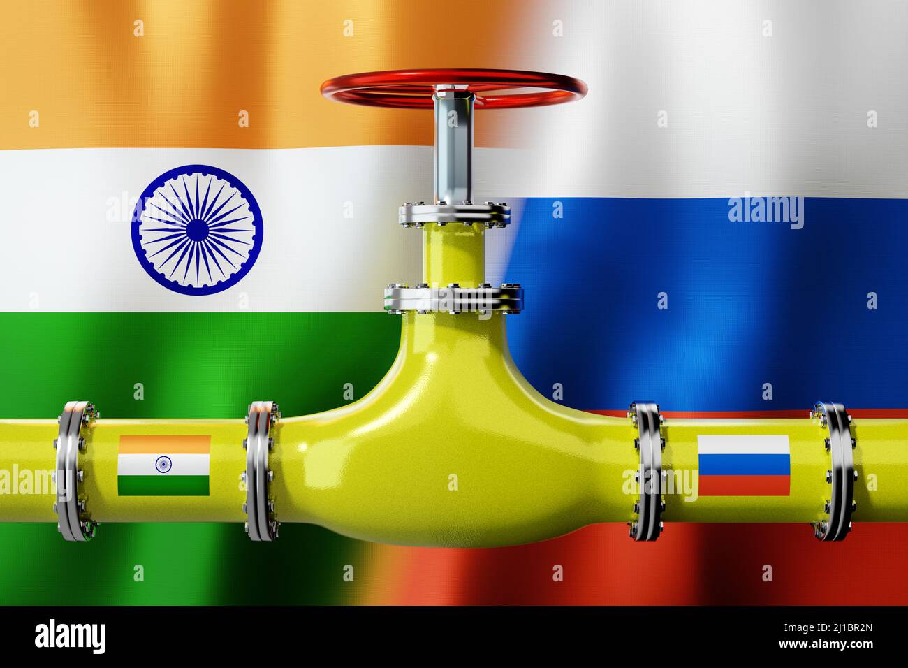 Gas pipeline, flags of India and Russia - 3D illustration Stock Photo ...