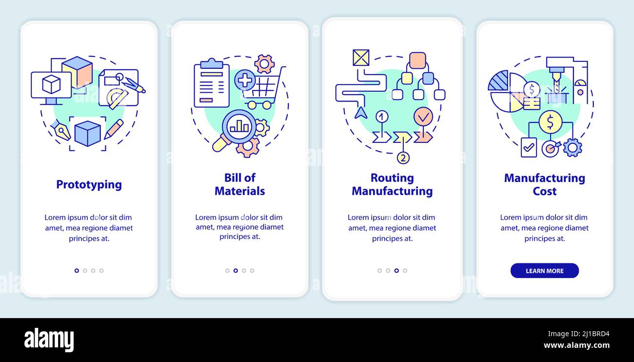 Manufacturing stages onboarding mobile app screen Stock Vector Image ...