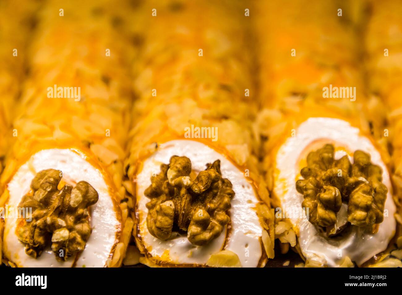 Turkish sweet pastry in the pastry shop (Pastalar) Petek Pastahanesi in ...