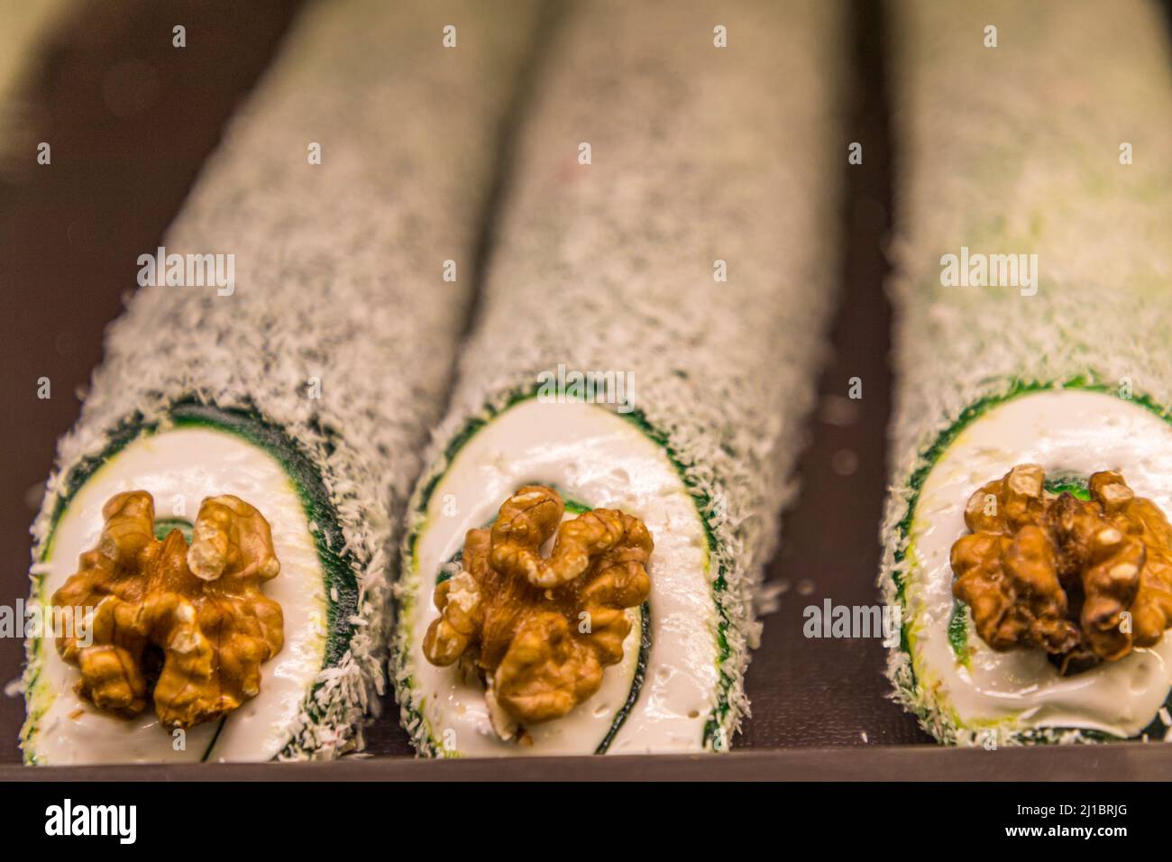 Turkish sweet pastry in the pastry shop (Pastalar) Petek Pastahanesi in ...