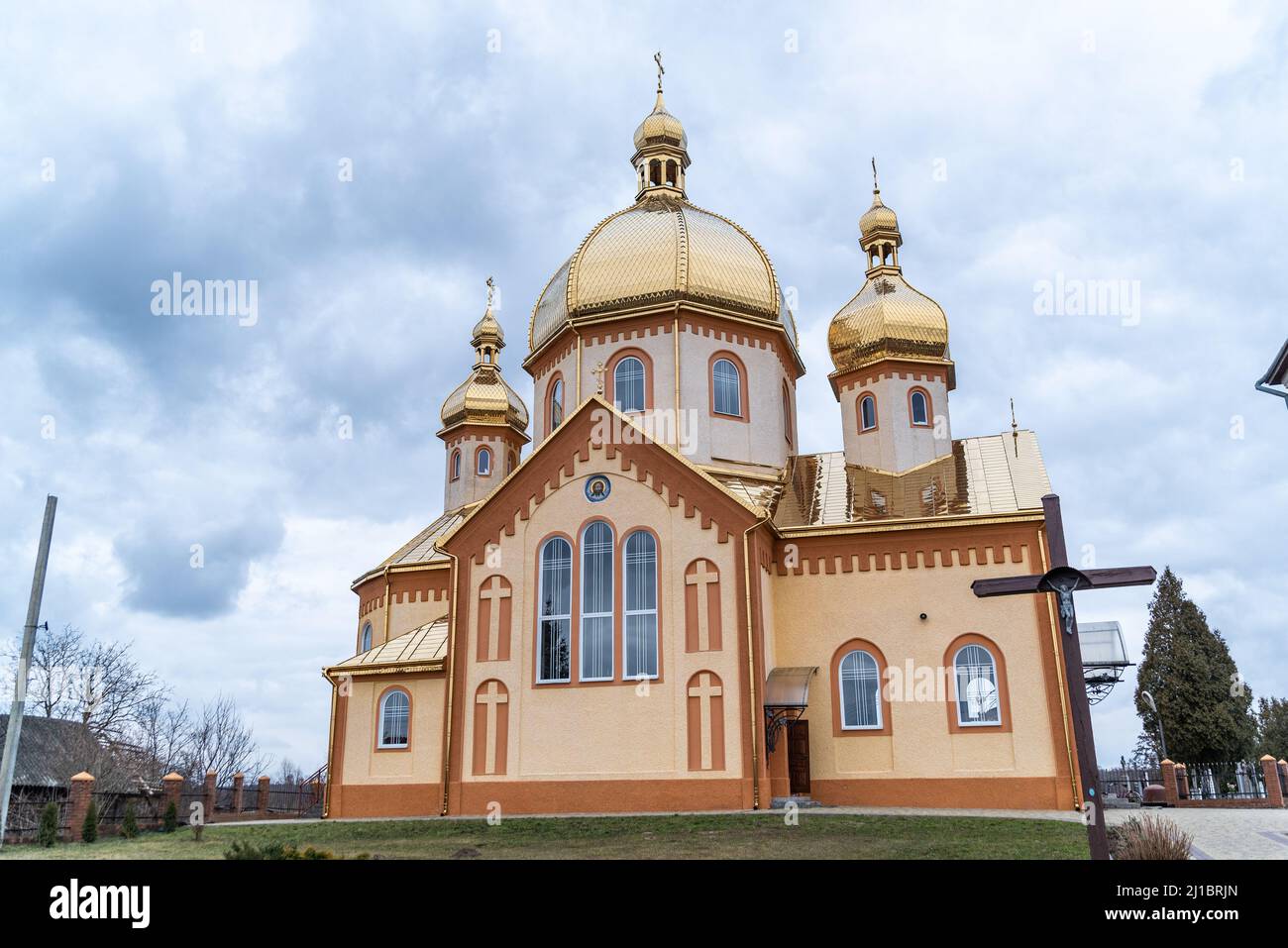 Christian Orthodox church with golden domes in Ukraine. Example of ...