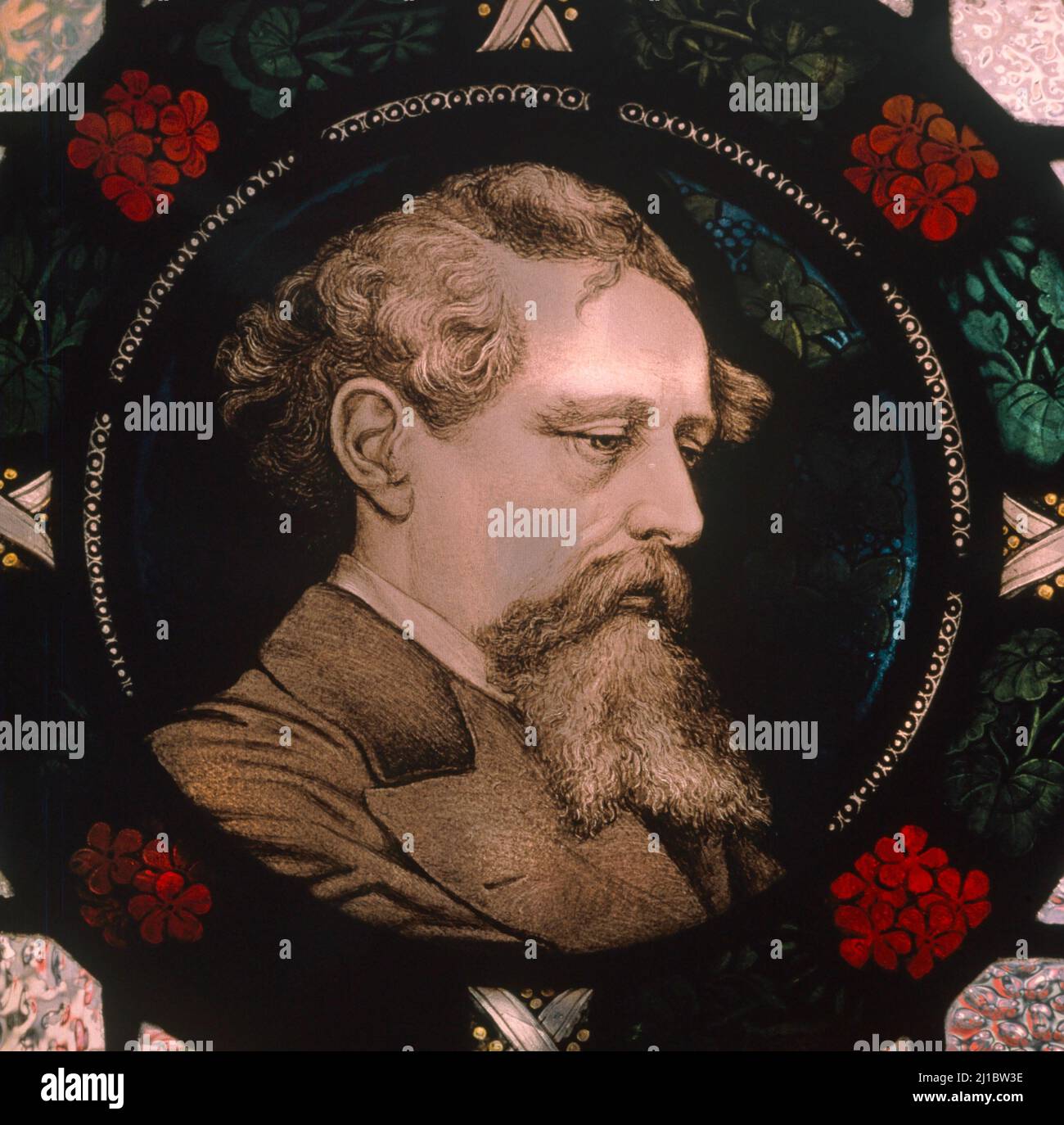 Portrait of Charles Dickens (1812-1870) on stained glass Stock Photo ...