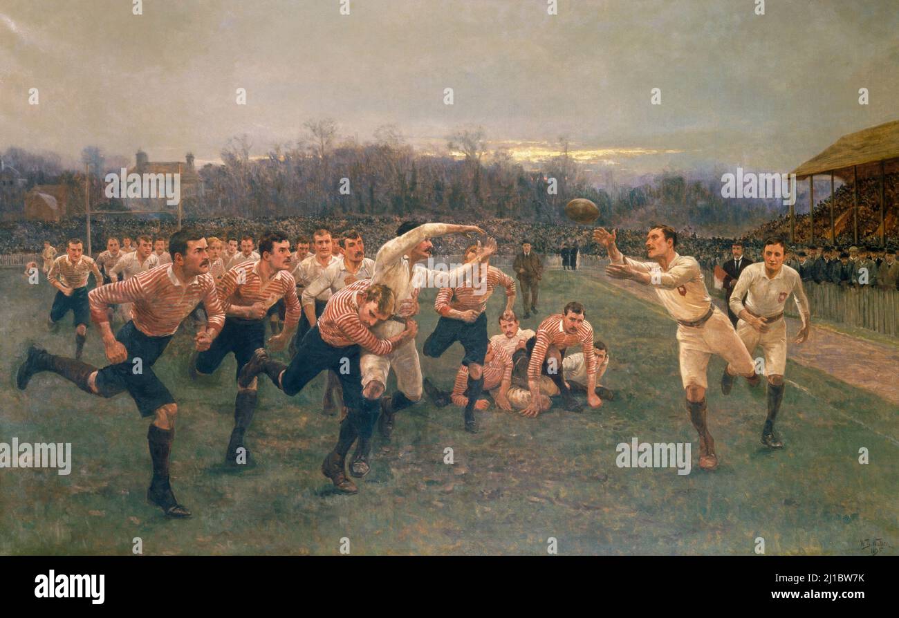 Rugby match between Lancashire and Yorkshire teams 1895 by William ...