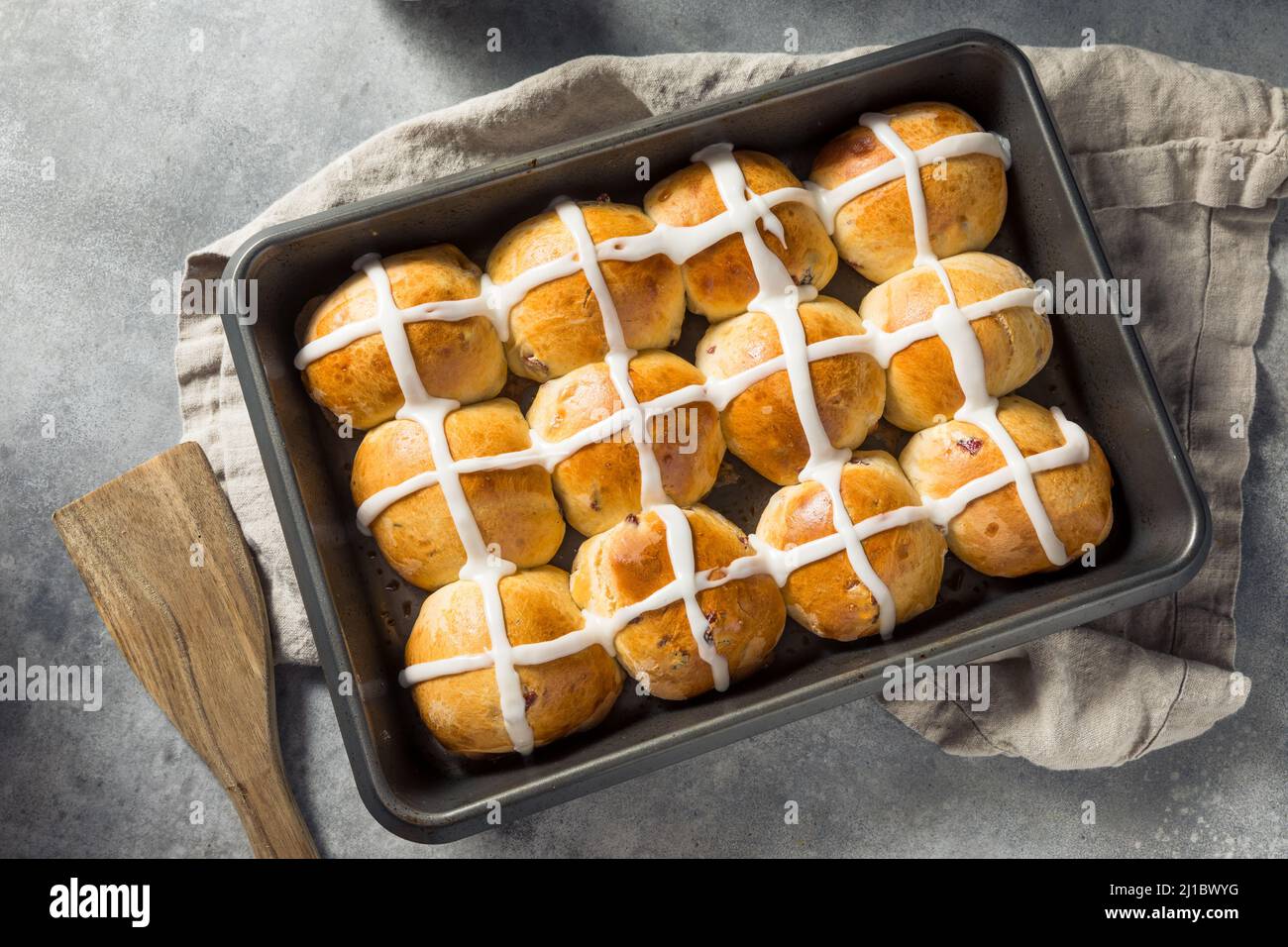 Homemade Easter Hot Cross Buns for Easter Stock Photo - Alamy