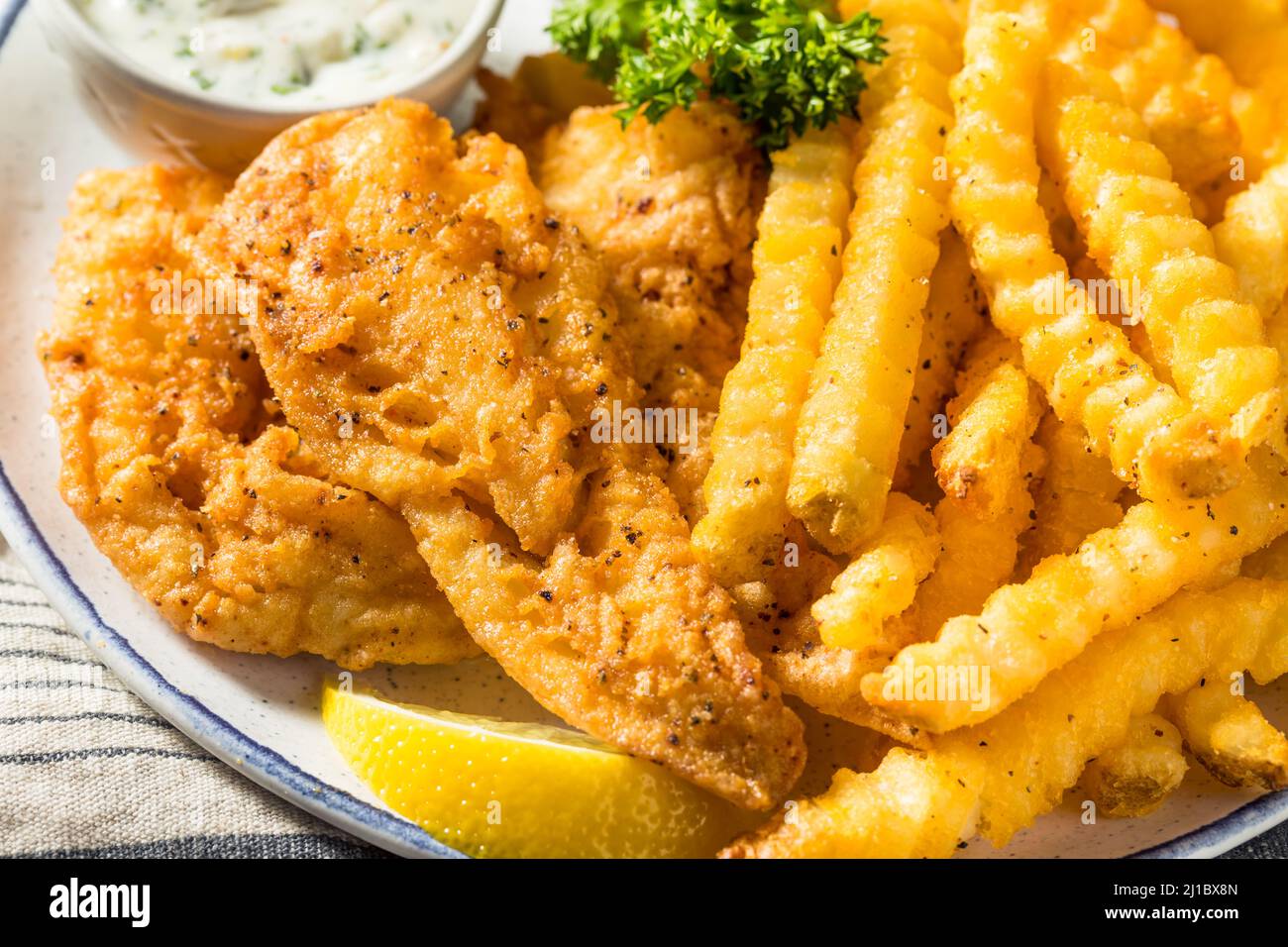 Homemade Lent Fish Fry with French Fries and Tartar Sauce Stock Photo ...