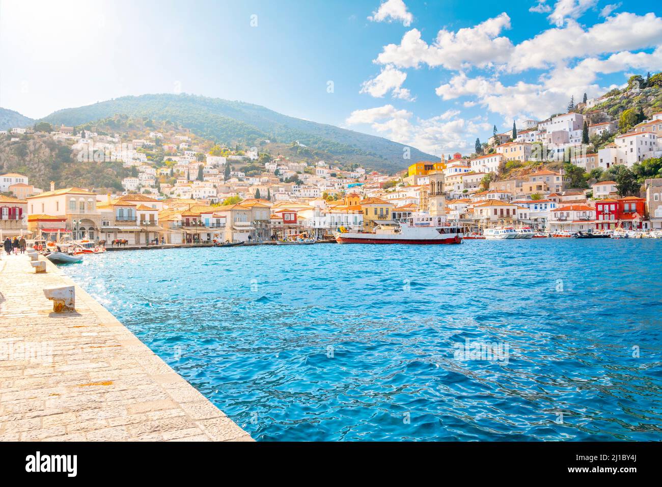 The colorful harbor, port and village of Hydra, Greece, one of the ...