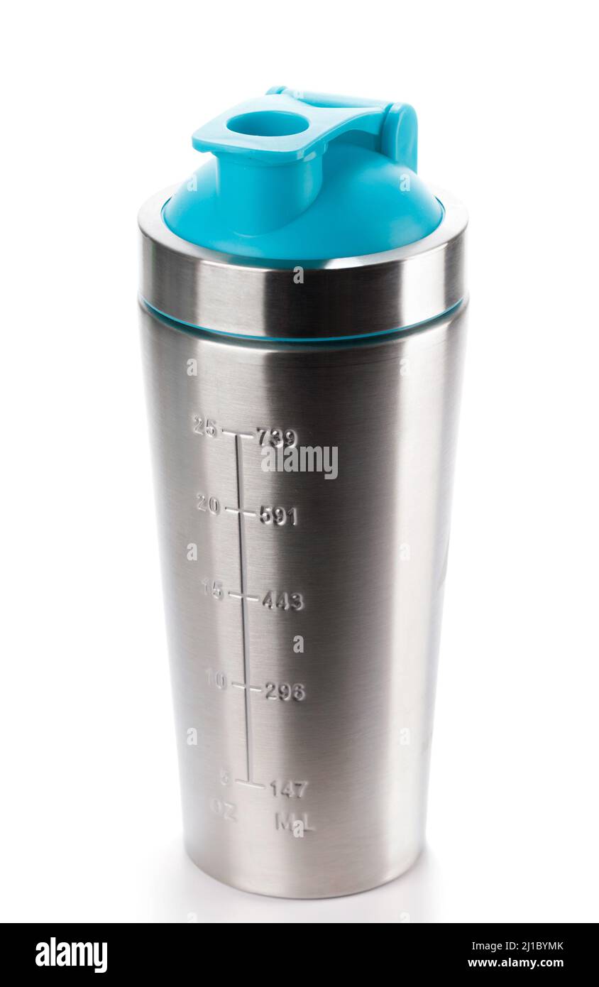 Metal protein shaker on a white backdrop Stock Photo - Alamy
