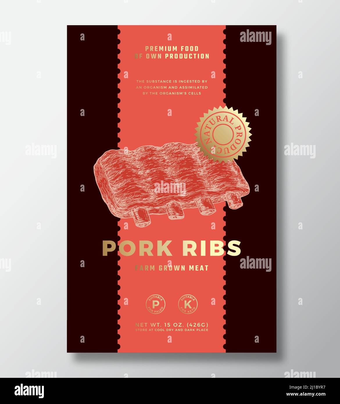 Farm Grown Pork Ribs Abstract Vector Packaging Label Design Template ...