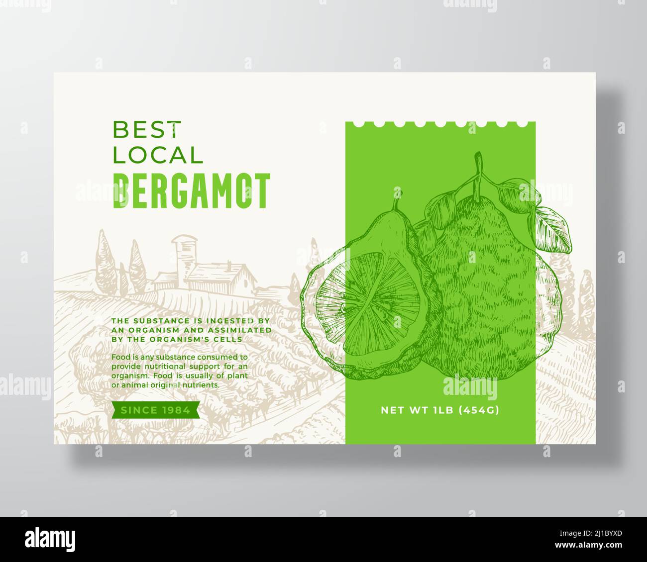 Bergamot Food Label Template. Abstract Vector Packaging Design Layout ...