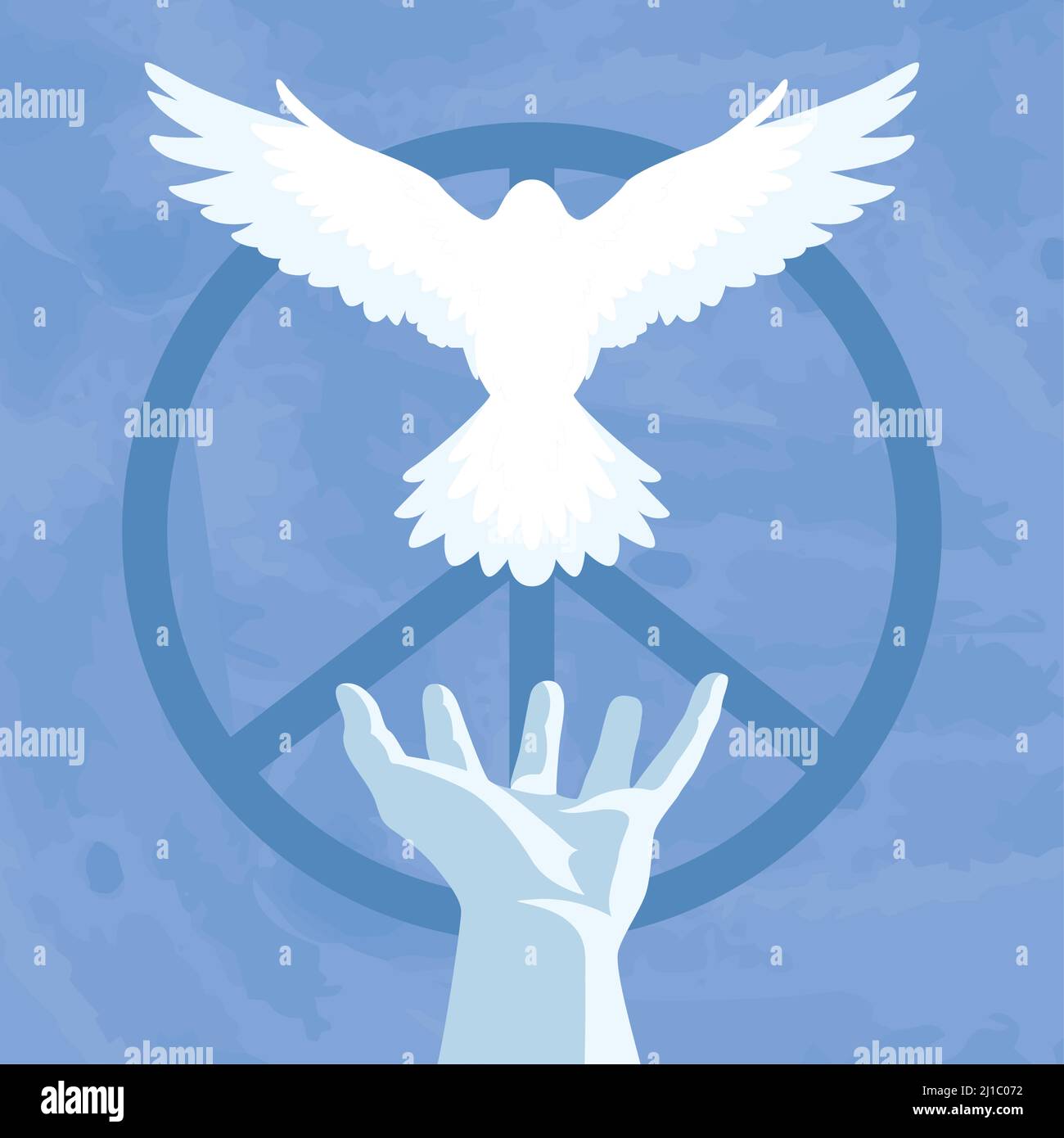 White bird flying from a hand Blue peace concept background Vector ...