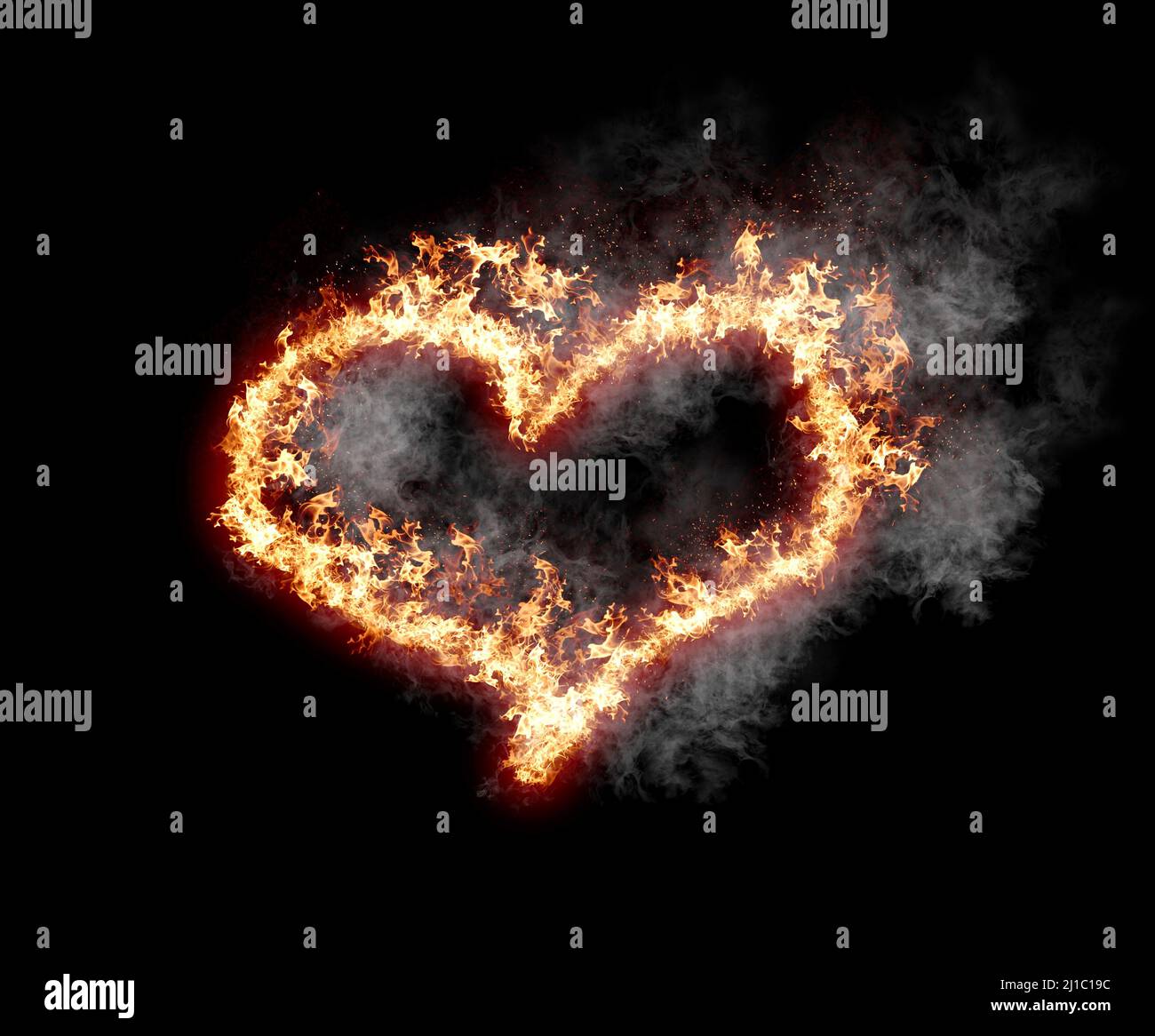 Illustration of burning heart isolated on black background Stock Photo ...