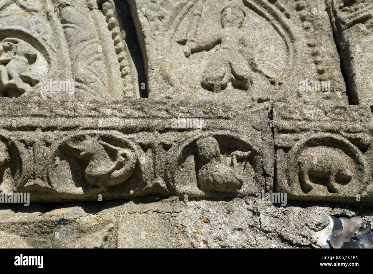 Stone carvings on the Eastern Abacus of the South Doorway to the church ...