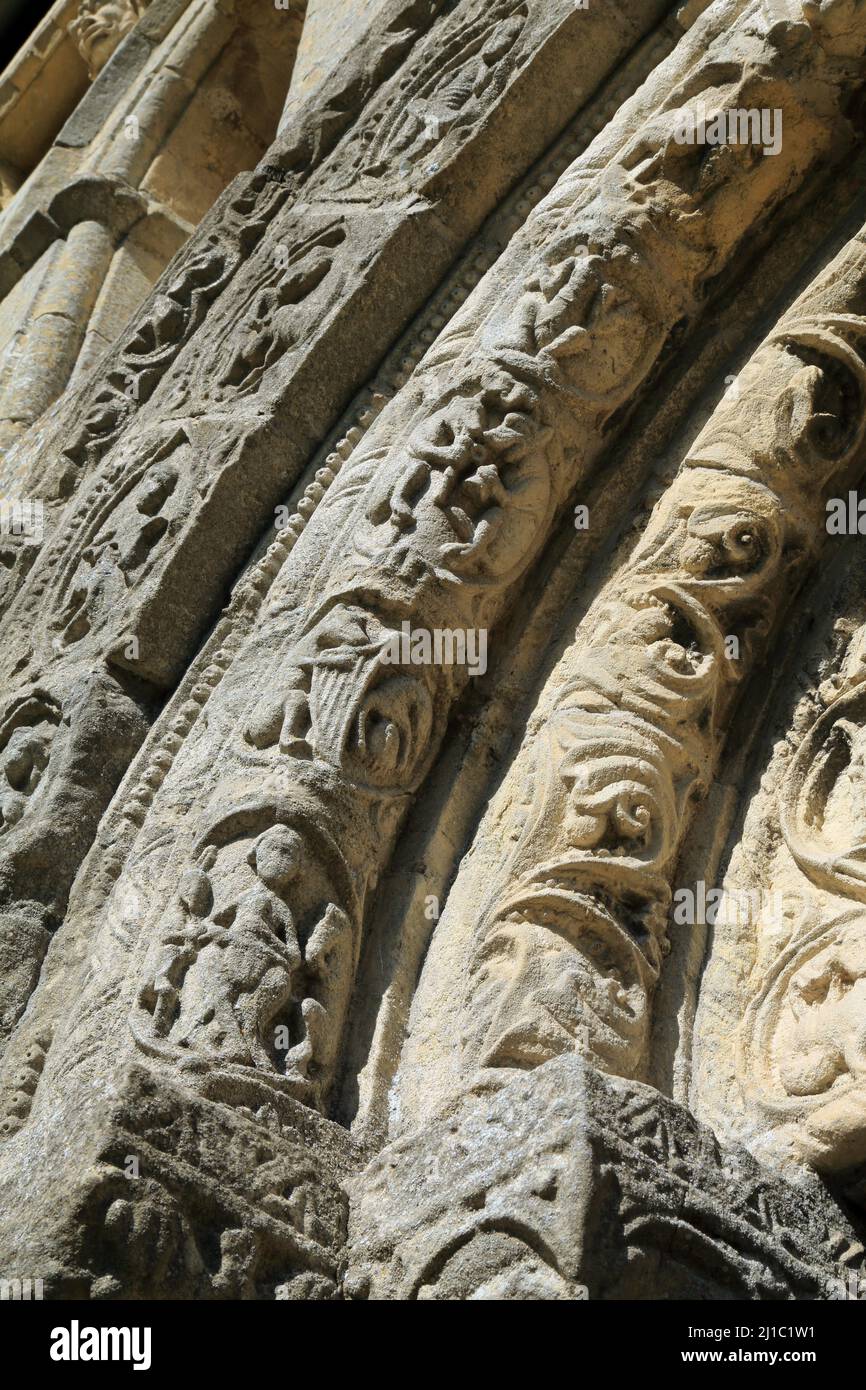 Stone carvings on the western abacus above the South Door to the church ...