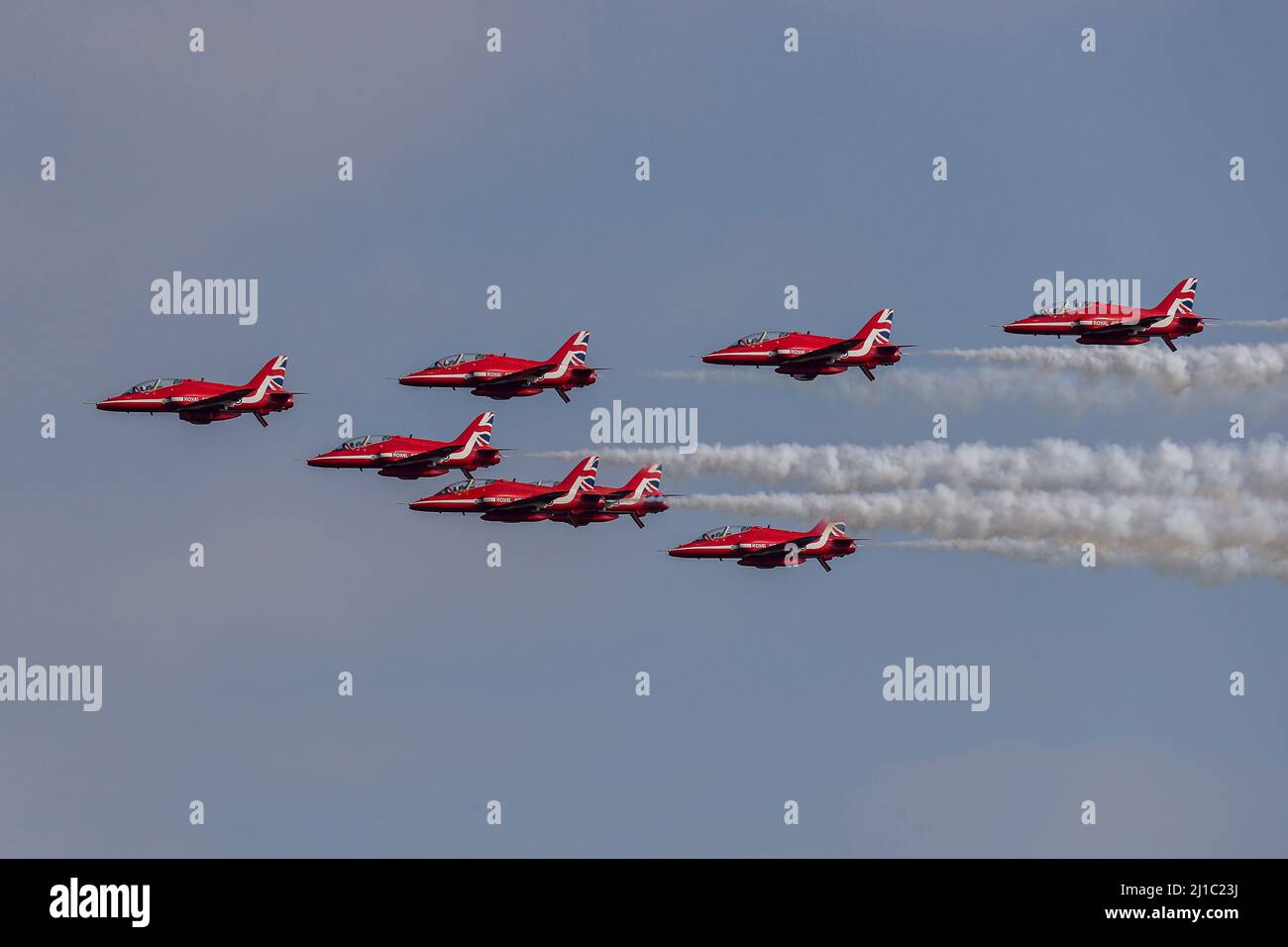 Leeming Bar, UK. 24th Mar, 2022. RAF Red Arrows acrobatic flying team ...