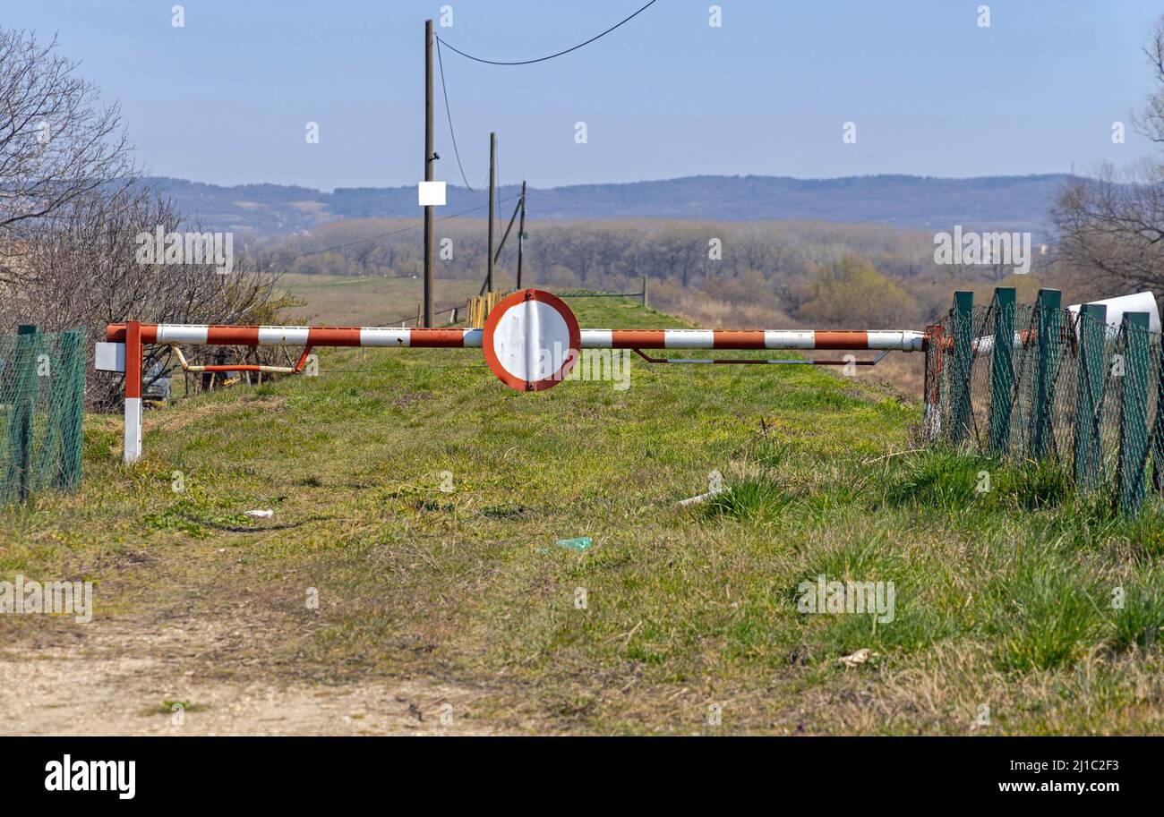 Closed Barrier Boom Down No Way Sign Rural Road Stock Photo - Alamy