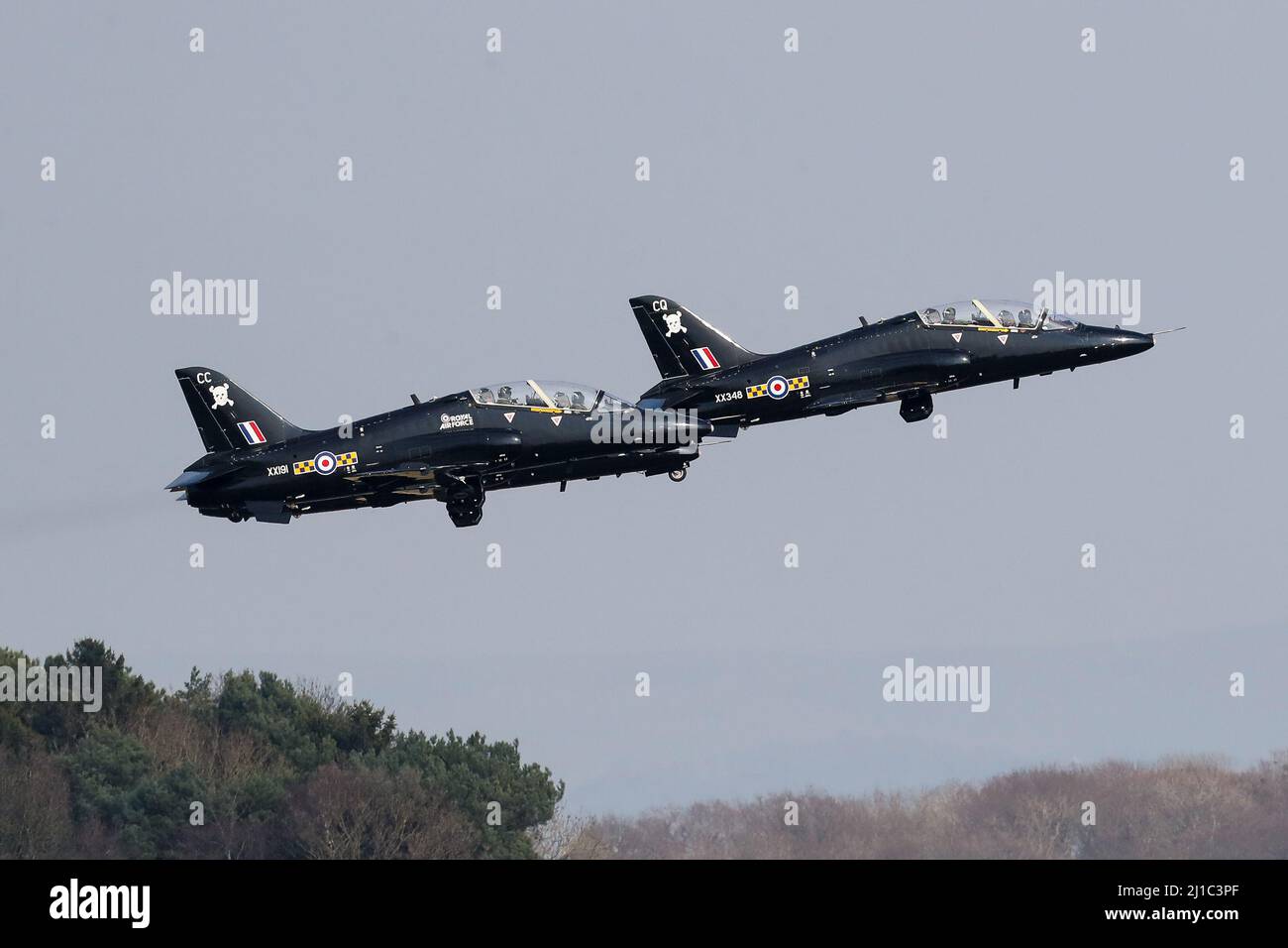RAF Hawk T1s perform a flypast over RAF Leeming as part of the ...