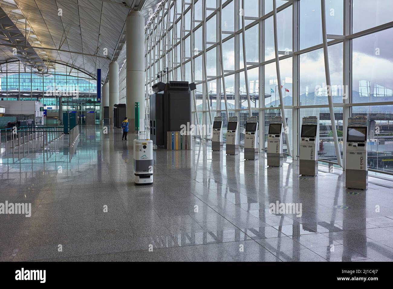 Hong Kong, China. 24th Mar, 2022. A cleaning robot cleans in the empty ...