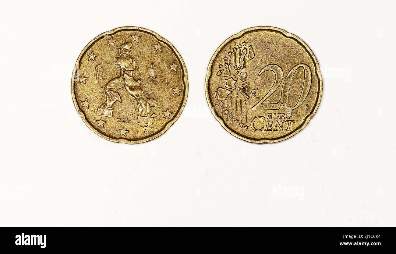 20 euro cent coin on white background, obverse and reverse Stock Photo ...