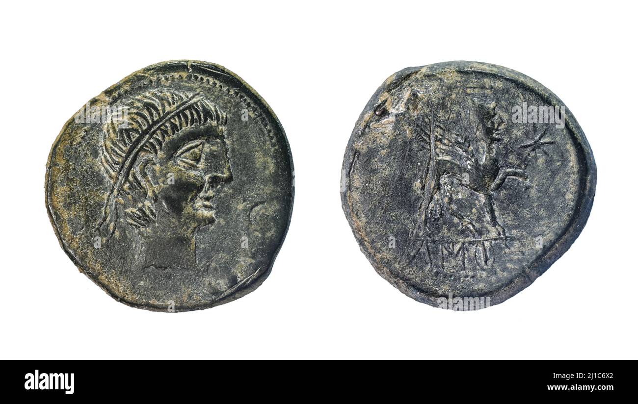 Iberian copper coin - Ace - Obverse and reverse Stock Photo - Alamy