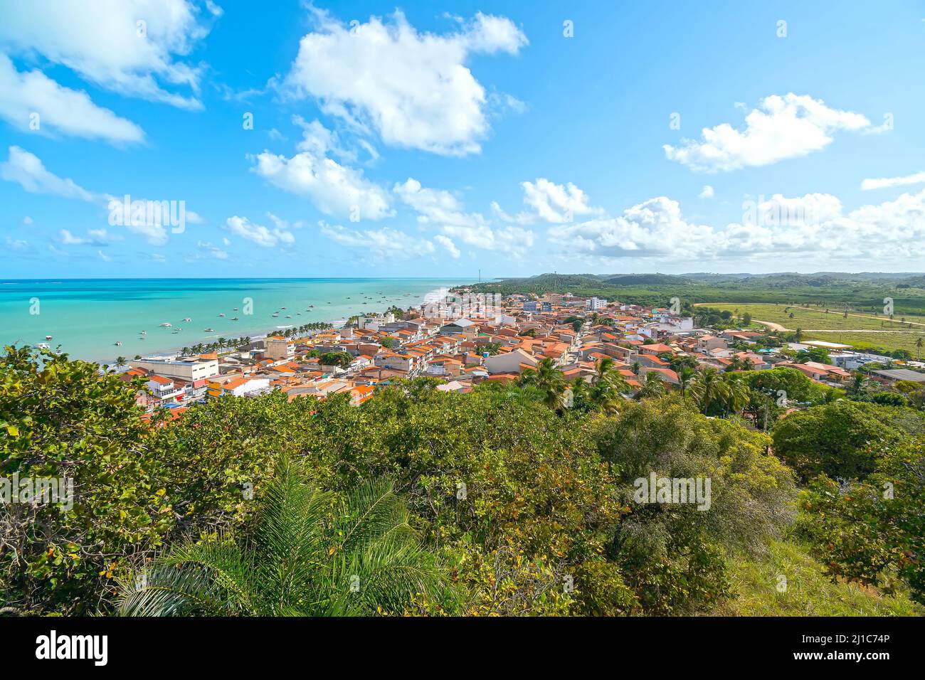 Aerial view of Maragogi, AL, Brazil. Landscape of the city and the ...