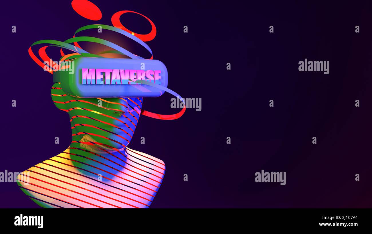 3d Metaverse concept. Futuristic digital face of a man in virtual ...