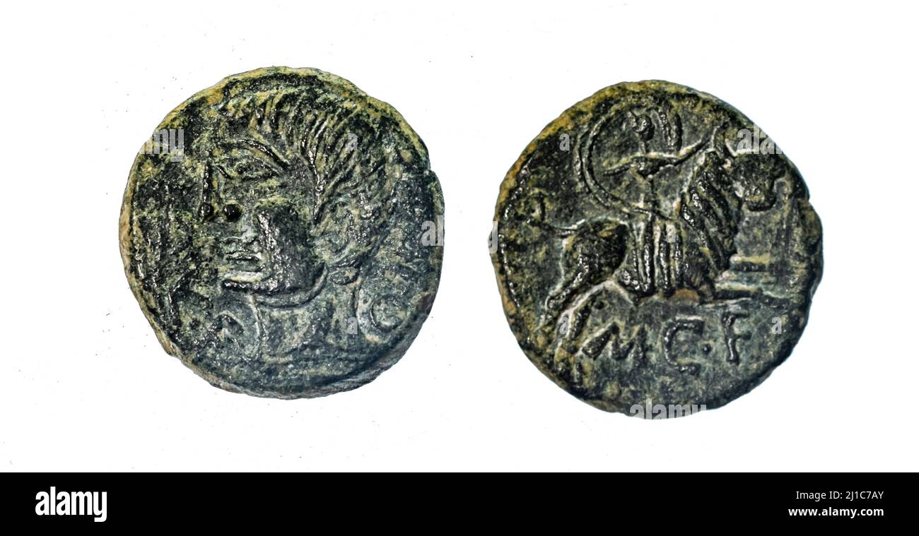 Ancient Roman bronze coin. Obverse and reverse - blank background Stock ...