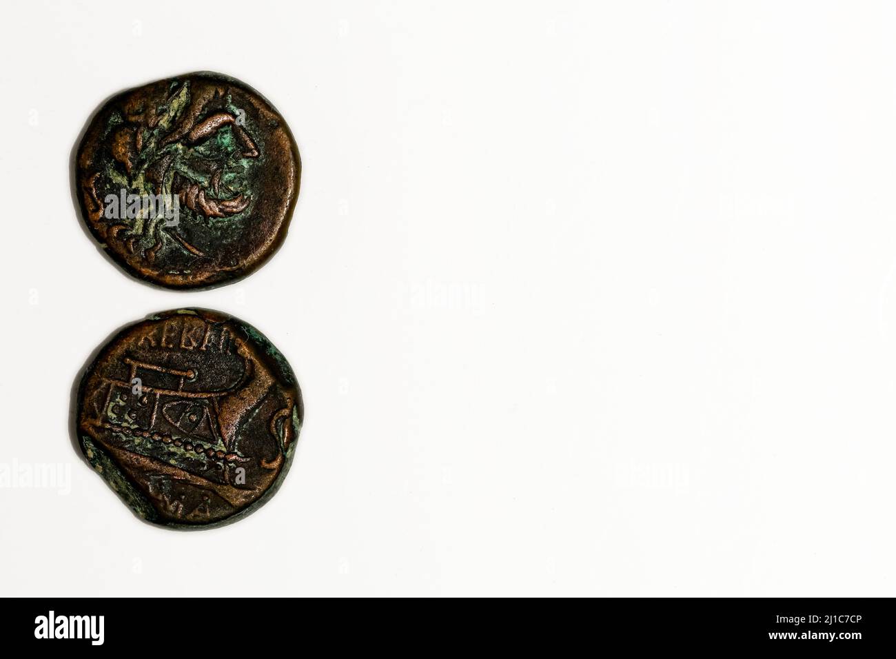 Ancient Roman bronze coin. Obverse and reverse - blank background Stock ...