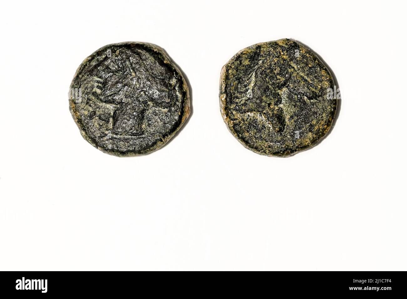 Ancient Roman bronze coin. Obverse and reverse - blank background Stock ...