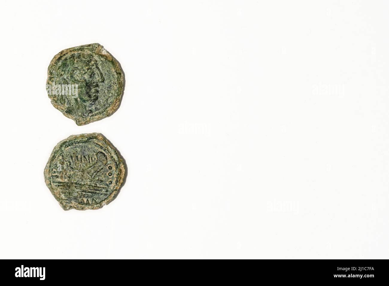 Ancient Roman bronze coin. Obverse and reverse - blank background Stock ...