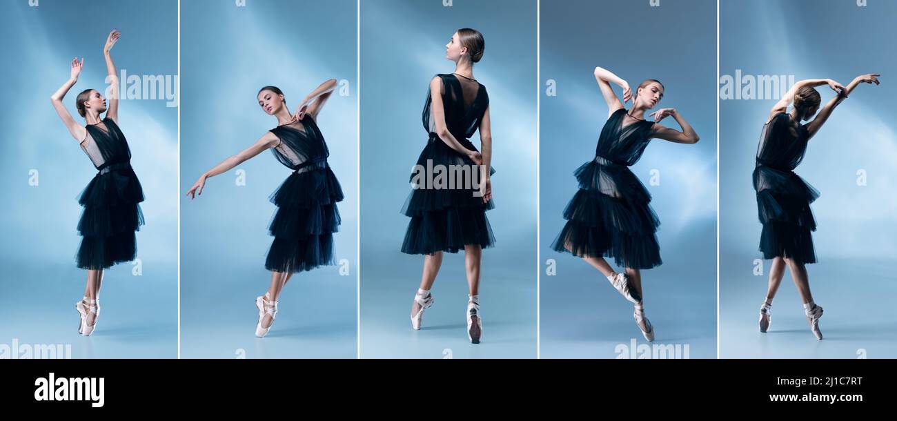 Collage of portraits of one young beautiful female ballet dancer in ...