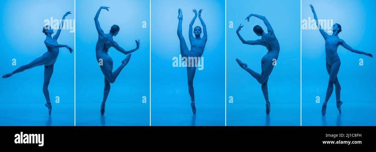 Collage. Portraits of young tender woman, ballerina dancing, posing ...