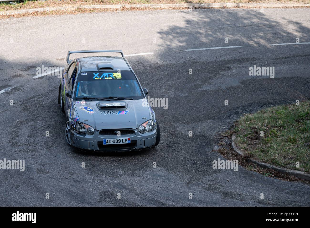 A Subaru Impreza Prodrive STI during competition at the Asphalt Rally 9 ...