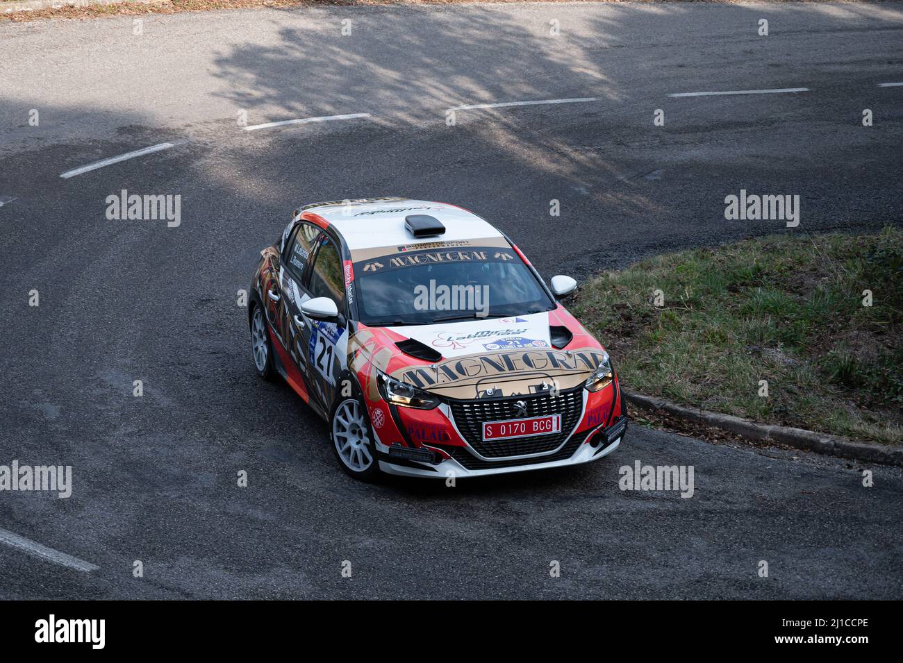 The Peugeot 208 Rally 4 in 9 Lloret de Mar asphalt rally Stock Photo ...