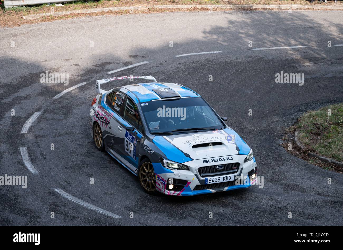 The Subaru Impreza 5 generation in Lloret de Mar asphalt rally Stock ...