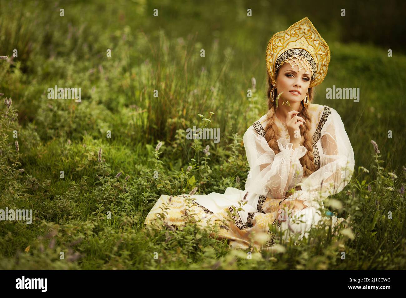 beautiful young Princess in the summer forest Stock Photo - Alamy