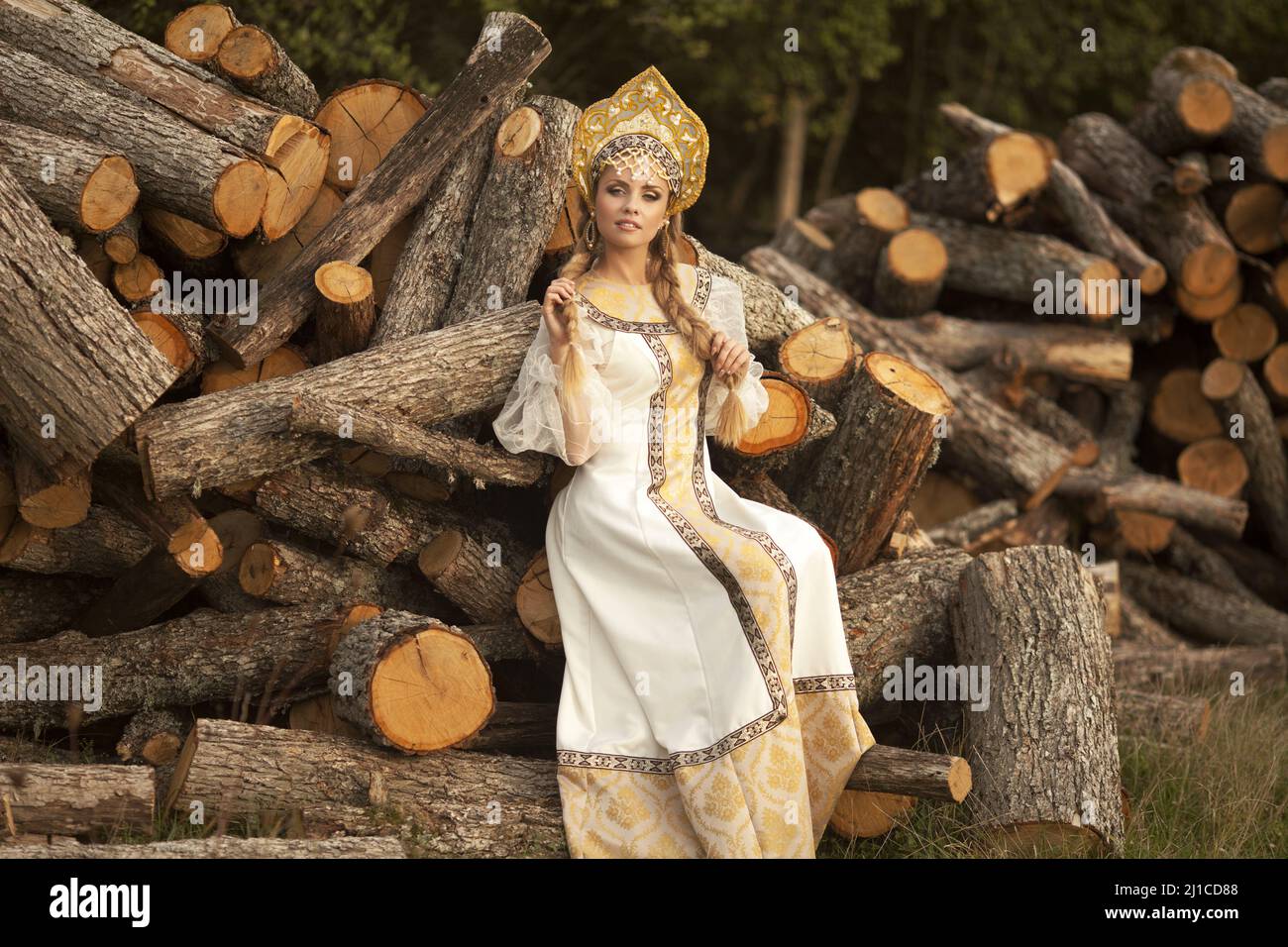 beautiful young Princess in the summer forest Stock Photo - Alamy