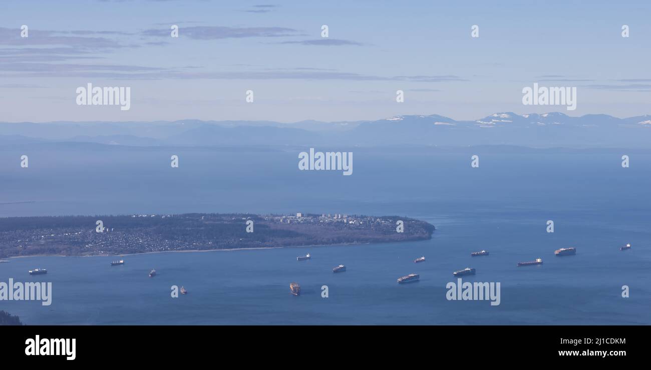 Burrard Inlet, Container Ships, West Coast Pacific Ocean. Aerial View ...