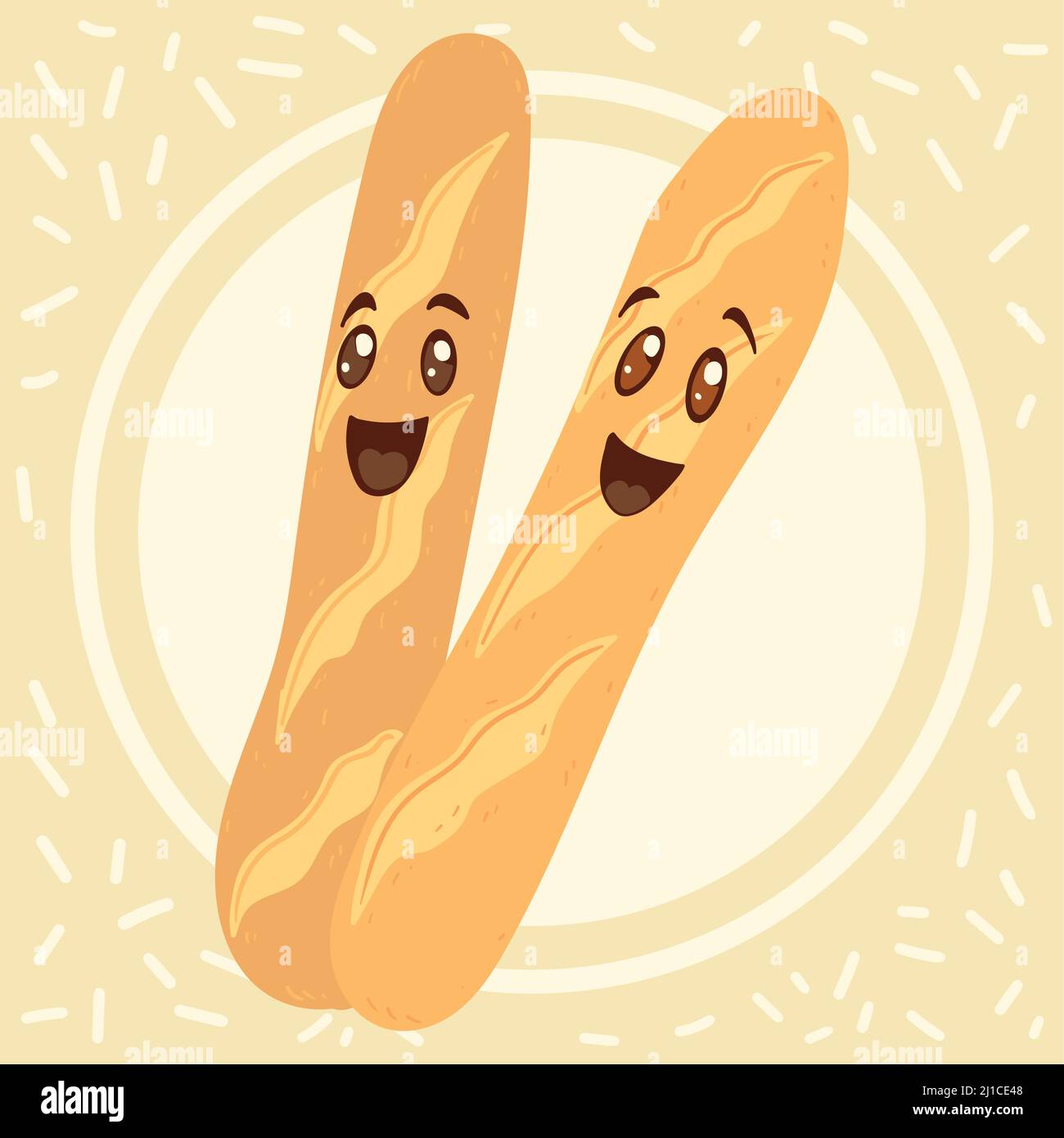 Pair of happy cute bread cartoon characters Vector Stock Vector Image ...