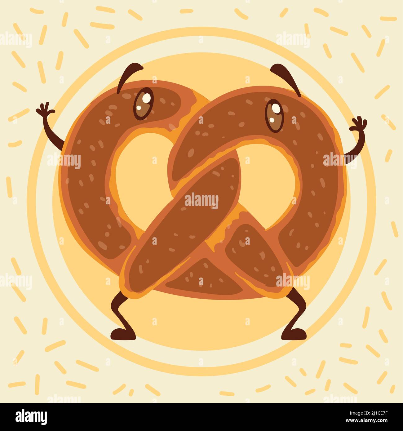 Isolated happy cute pretzel cartoon character Pattern bakery background ...