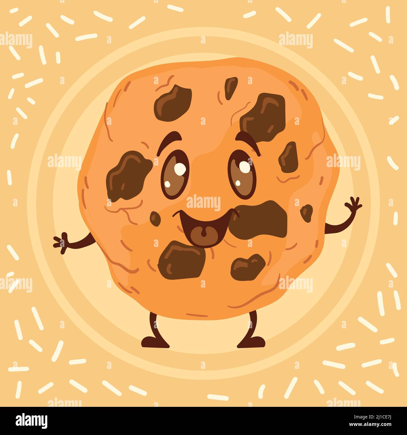 Isolated happy cute chocolate chip cookie cartoon Bakery background ...