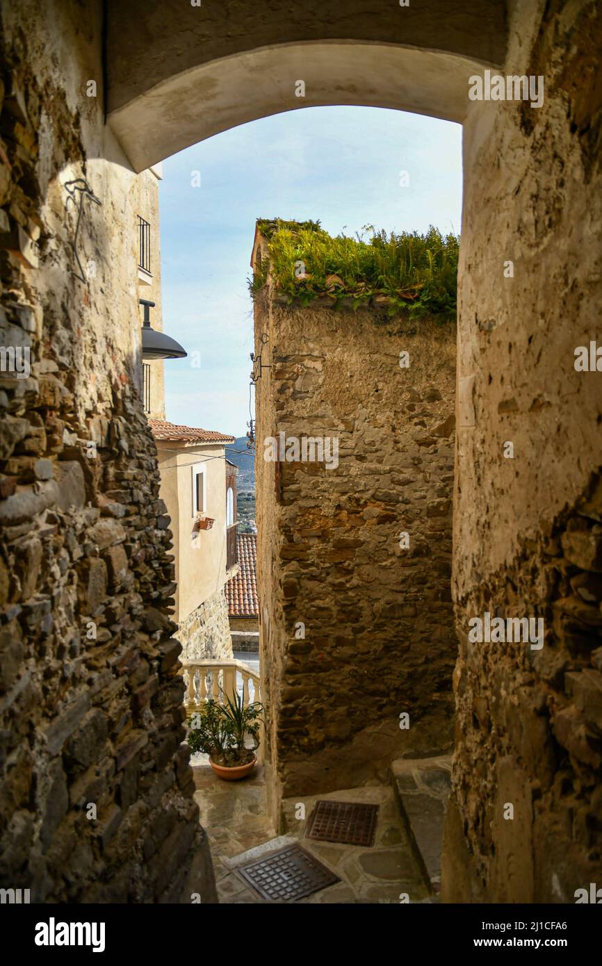 A vertical photo of a narrow street in Salerno province, Italy, Europe Stock Photo - Alamy