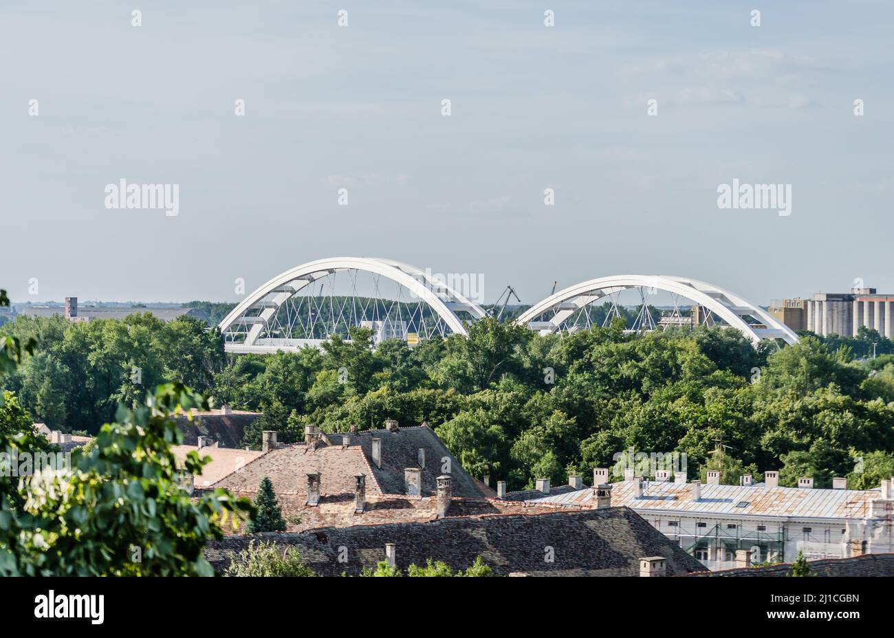 View of the new Zezeljev bridge from the Petrovaradin fortress Stock ...