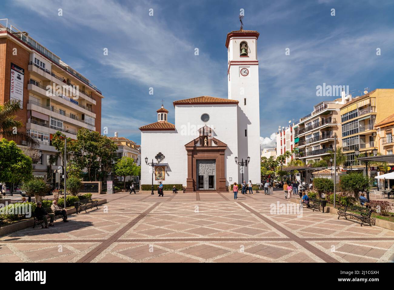 Constitution Square in the center of Fuengirola city with view of the ...