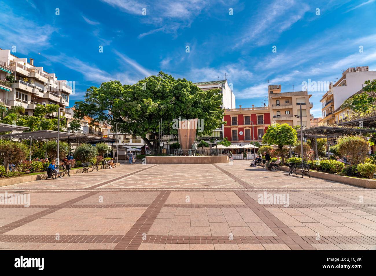 Constitution Square in the center of Fuengirola city with view of the ...