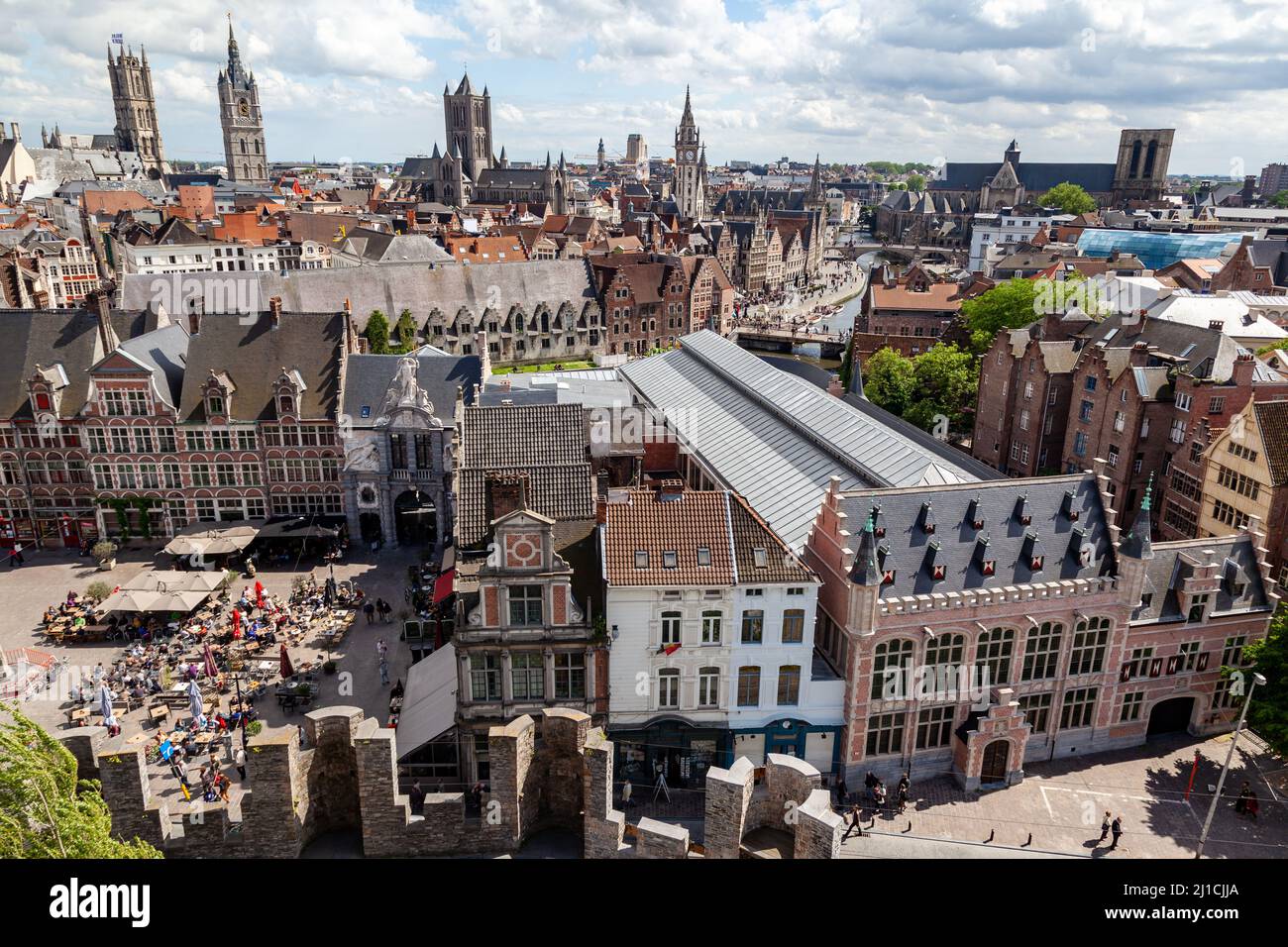 A view of the flemish historical buildings in Ghent, Belgium under the ...