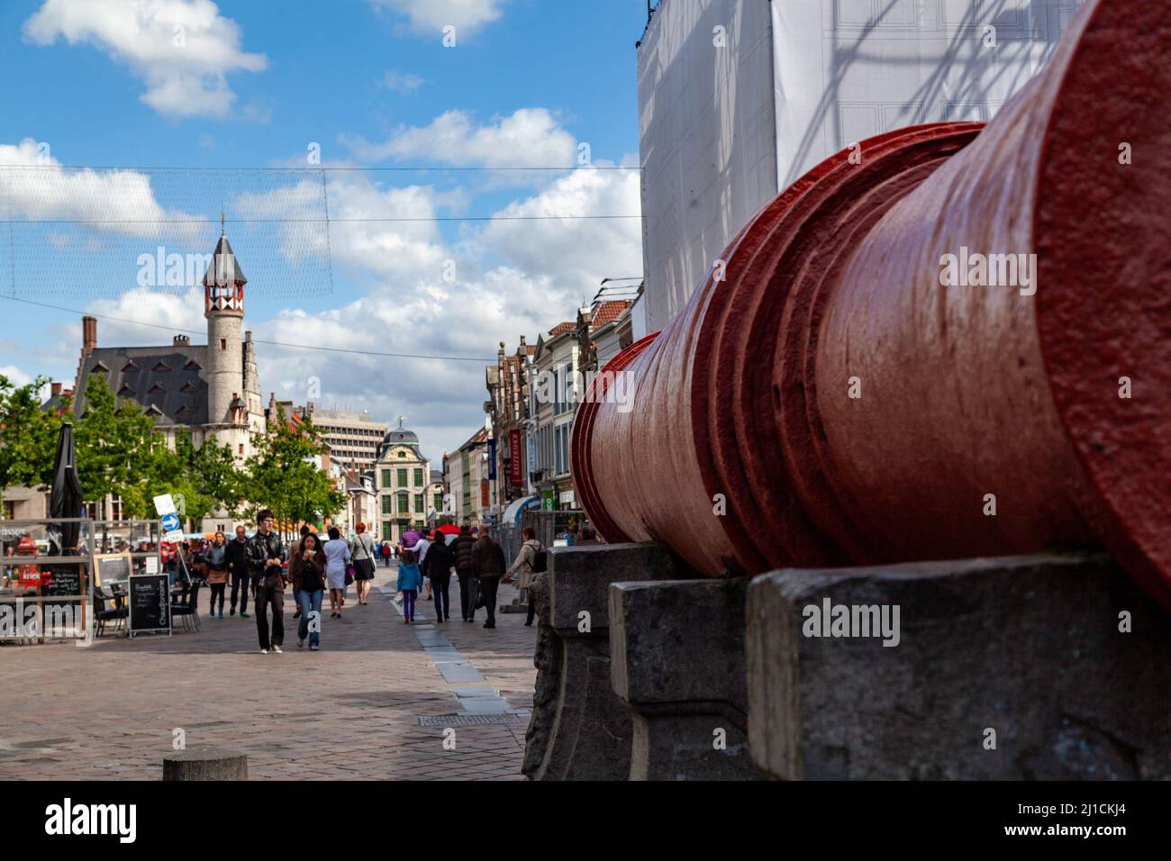The historical flemish buildings in Ghent, Belgium under the bright ...